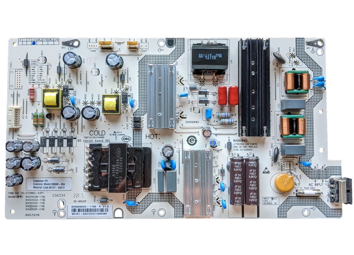 60101-04412 Vizio Power Supply, 25-DT0882-X2P1, SHG5502B-116E, V655M-K ...