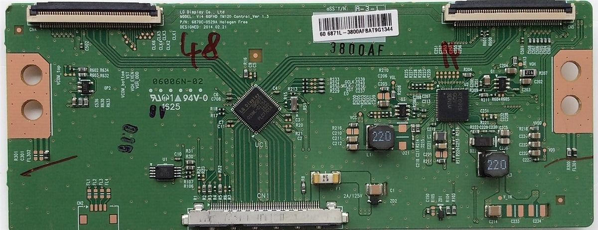 6871L-3800A Sharp T-Con Board, 6870C-0529A, LC-60N5100U – TV Parts Today